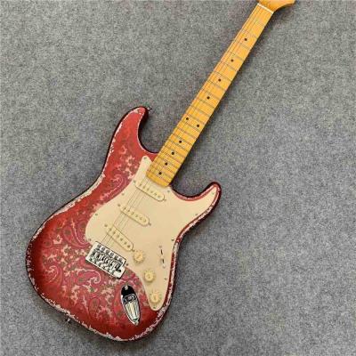 China High Quality Electric Guitar Relic Retro Strat Electric Guitar with Pink Flower Color free shipping for sale