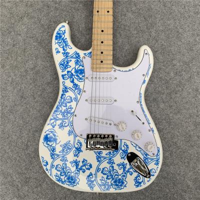 China High Quality blue and white porcelain electric guitar white guitar birthday present free shipping for sale