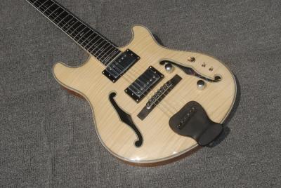 China High-grade customized jazz six-string electric guitar, double f-hole half-hollow electric guitar, wood color for sale