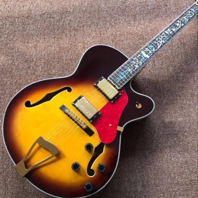 China Double F hole OEM hollow body JAZZ electric guitar yellow maple top Jazz guitar free shipping for sale