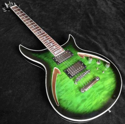 China Grand guitar Hollow body AAA Quilted maple top Green waves electric guitar free shipping for sale