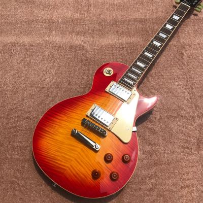 China One piece Neck one piece body electric guitar, Upgrade Tune-o-Matic bridge guitar Tiger Flame standard guitar in sunburs for sale