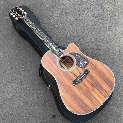 China Factory Cutaway 41 Inch KOA Wood Acoustic Electric Guitar Ebony Fingerboard Abalone Inlays D Style KOA Guitar for sale