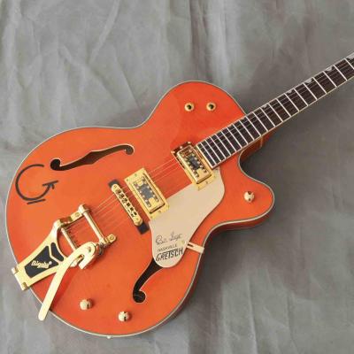 China 2019 New Orange Flame Maple Electric guitar Semi Hollow Body Jazz Electric Guitar with Golden Bigsby Tremolo for sale