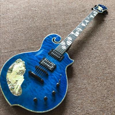 China New handwork 6 Strings Rosewood fingerboard Electric Guitar with blue color flame top guitar and black hardware for sale