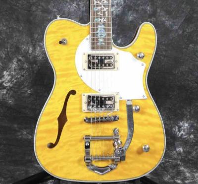 China 2019 Grand Special F Hole TL Electric Guitar Quilted Maple Abalone Inlay Bigsby Shipping Cost for sale