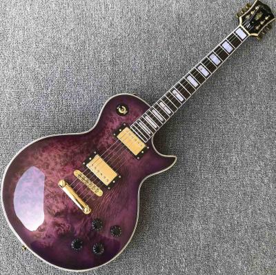 China Grand Purple burl top Electric Guitar, Solid Mahogany Body 6 strings Guitarra Gloss finish for sale