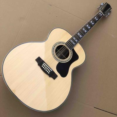 China Top quality solid top custom guild jumbo 12 strings gloss finishing acoustic electric guitar 12 string guitar for sale