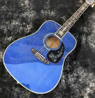 China Water Ripple Maple Abalone Ebony Fingerboard Blue Solid Spruce 41 Inch D45d Style Acoustic Guitar for sale