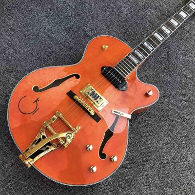 China Top quality G Orange Electric Jazz guitar,Gold Bigsby bridge,Factory Hollow Body Electric Guitar for sale