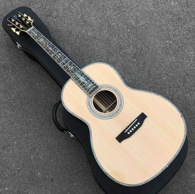 China Custom Solid Spruce Top Abalone Ebony Fingerboard OOO Style Acoustic Guitar in Natural for sale