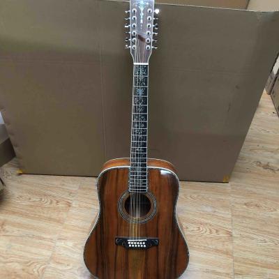China KOA 12 string guitar, solid koa wood 12 string Acoustic guitar, solid koa wood with abalone inlay for sale