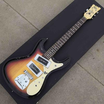 China 1966 Ventures Mosrite Zero Fret JRM Johnny Ramone Sunburst Electric Guitar Tremolo Tailpiece Dual Black P-90 Pickups for sale