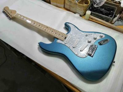 China Metal blue color solid body white pickguard maple fretboard Elite electric guitar for sale