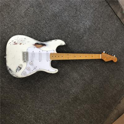 China Custom handmade copy of old SRV ST electric guitar 100% handmade Beautiful white polychromatic electric guitar for sale