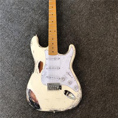 China Custom handmade old SRV 100% handmade Milky white old polychromatic old electric guitar support drop shipping for sale