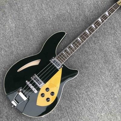 China Bass guitar, Blackish green 4 strings rich electric bass guitar,Fishbone binding Chrome hardware,Free shipping for sale