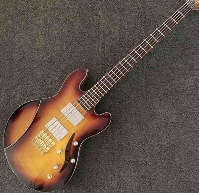 China 5 Strings Bass Guitar CS Color Electric Guitar,Flamed Top Natural Color Back Hollow Body Golden Hardware Free Shipping for sale