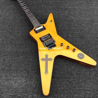 China Irregular Special-shaped electric guitar yellow paint rosewood fingerboard double-wave electric guitar free shipping for sale