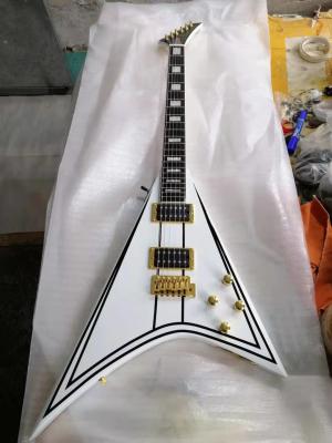 China V shape 6 string electric guitar, white body, gold hardware, Fingerboard ebony, free shipping for sale