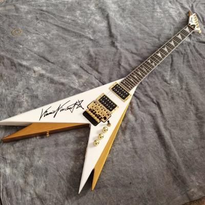 China Custom wholesale new style handmade 6 strings v-shaped white electric guitar, high quality pickup, provide customized se for sale