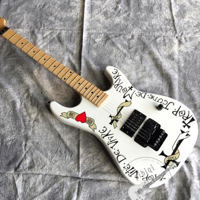 China 2020 New Electric Guitar Red Heart and Letters White Body Vibrato System Black Hardware Customized All Colors Logo Custo for sale