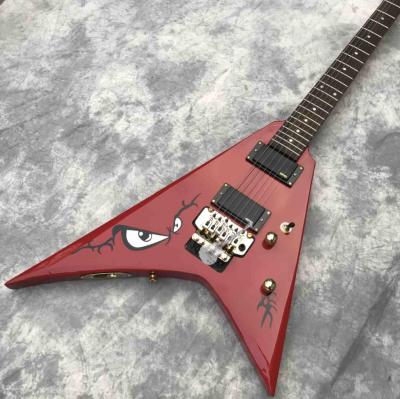 China Custom Electric Guitar in Red New Double Shake Printed Bird's Eye Gold Hardware Customizable Logo for sale