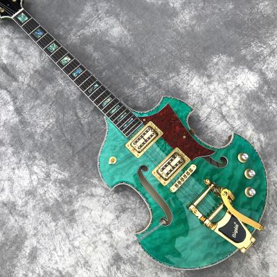 China 2020 Custom Semi-Hollow High Quality Green Customizable Logo and Shape Electric Guitar for sale
