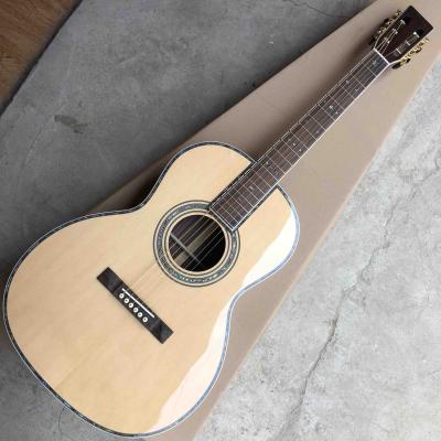 China OEM custom acoustic guitar OOO body shape Guitar solid Spruce top real abalone binding and ebony fingerboard for sale