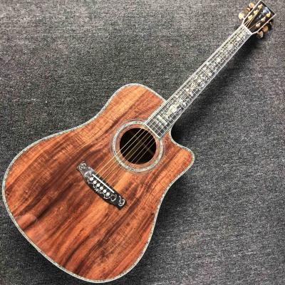 China 2020 New Handmade Cutaway Deluxe KOA Acoustic guitar solid koa wood with 100% all abalone inlay electric acoustic guitar for sale