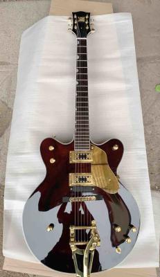 China Custom Made Semi-Hollow Jazz Electric Guitar with Gold Hardware in Wine Brown for sale