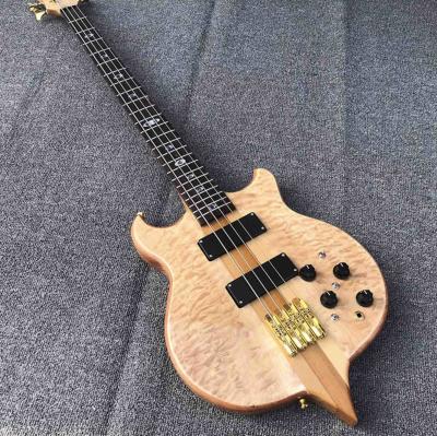 China High Grade 4 String Electric Bass Neck Through Body Log Color Paint Gold Fittings Corrugated Maple Veneer for sale