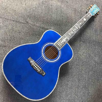 China Solid Spruce Top Mahogany Neck Burst Maple Veneer Ebony Fingerboard Abalone Om45s Style Acoustic Guitar for sale