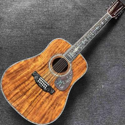 China Custom 12 Strings Solid KOA Wood Top Guitar Ebony Fingerboard Real Abalone Shell Binding and Inlay Acoustic Electric Gui for sale