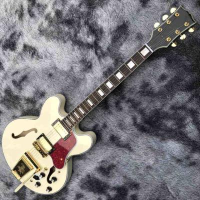 China Double F-Holes Hollow Body Jazz Electric Guitar Ebony Fretboard Tremolo System in White for sale