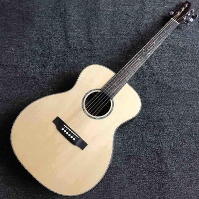 China Custom AAAA All Solid Spruce Wood OM Style Body Ebony Fingerboard Fishbone Binding Acoustic Guitar for sale