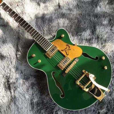 China Custom Semi Hollow Body Jazz Electric Guitar With Bigsby Tremolo in Green Color for sale