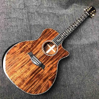 China Custom Aaaa All Solid Koa Wood Top Cocobolo Back Side Acoustic Guitar with Armrest for sale