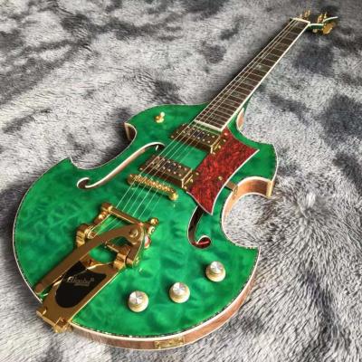 China 2021 Custom Grand Special Irregular Shape Body Semi-Hollow Body Electric Guitar in Green for sale