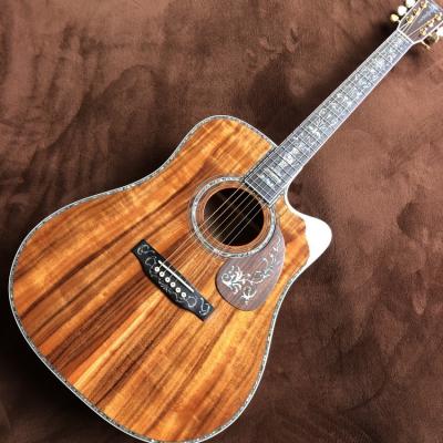 China Custom 41 Inch Solid KOA Wood Top Cutaway Classic Folk Acoustic Guitar Real Abalone Inlay D-Shape Electric Guitar Wood P for sale