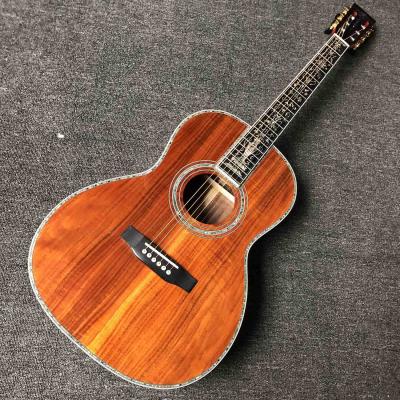 China Custom 39 Inch All Solid OOO KOA Wood Acoustic Guitar Ebony Fingerboard Abalone Inlay With Solid Back Side for sale