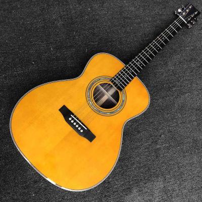 China Custom AAAAA All Solid Spruce Wood OM JM Handmade 14 Frets Acoustic Guitar Fishbone Binding for sale