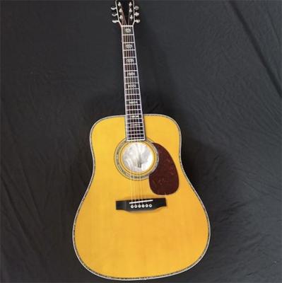 China Custom AAAA All Solid Wood Round D Type Body Vintage Acoustic Dreadnought Guitar in Yellow for sale