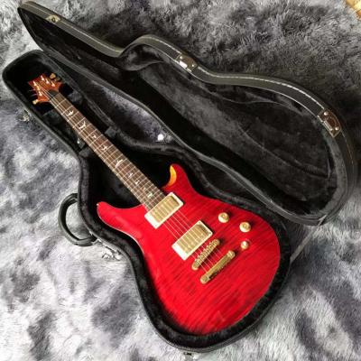 China Custom Grand Flamed Maple Top Electric Guitar in Red with Gold Tuner Bridge for sale
