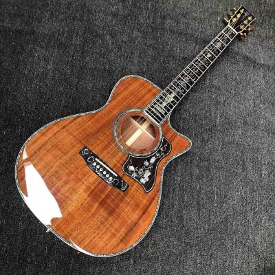China Custom Solid KOA Wood Top OM Body Shape Life Tree Inlay Acoustic Guitar Wood Pickguard for sale