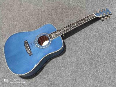 China Custom Solid Spruce Top D Shape Acoustic Guitar in Blue Color Veneer Maple Back Side for sale