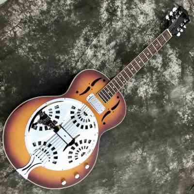 China Custom Cherry Burst Flamed Maple Top Dobro Resonator Steel Electric Guitar for sale