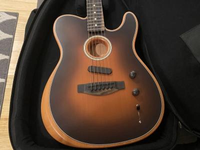China Custom Acoustasonic Tele Sunburst Electric Guitar Polyester Satin Matte Finish with Deep C Neck and Chrome hardware for sale