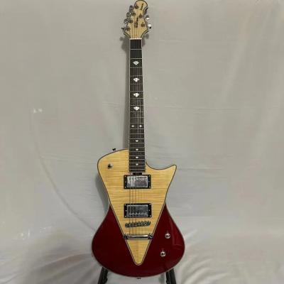 China Custom Ernie Ball Music Man Armada Divided Red Color Electric Guitar V-shaped Bookmatched Flame Maple Top HH Humbucking for sale