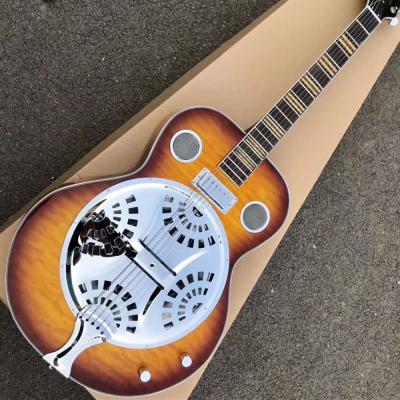 China Custom Dobro Guitar with Sunburst Top Super Water Ripple Back Resonator Steel Guitar for sale